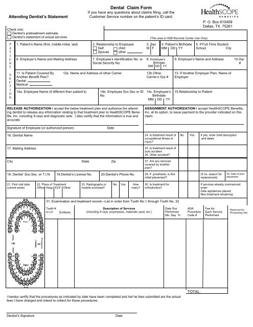HSB Dental Claim Form 2010 - El Paso - HealthSCOPE Benefits