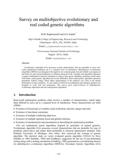 Survey On Multiobjective Evolutionary And Real Coded Genetic