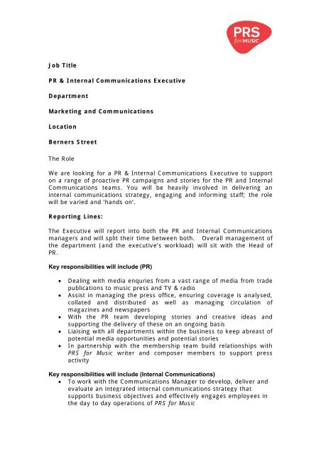 PRS for Music Media Relations Manager