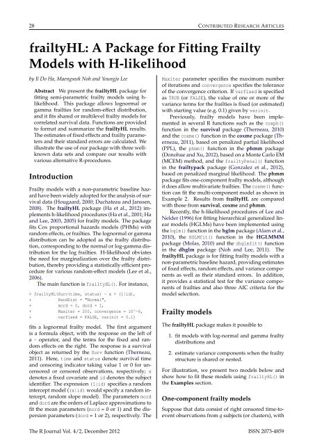 Frailtyhl A Package For Fitting Frailty Models With H The R Journal