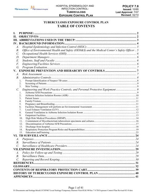 tuberculosis exposure control plan - Infection Control - UCSF ...