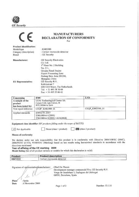 DECLARATION OF CONFORMITY - CENTRALSEG