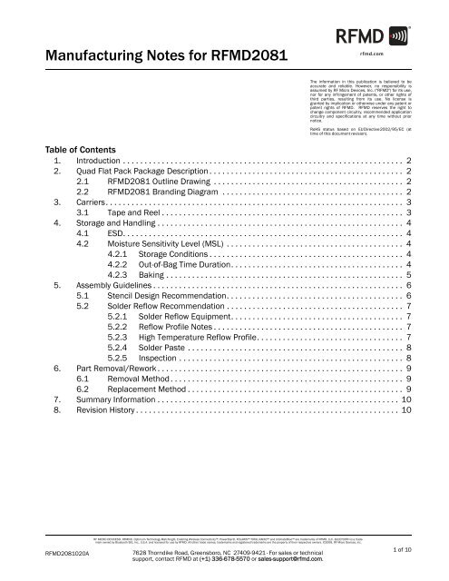 Manufacturing Notes for RFMD2081 - RF Micro Devices