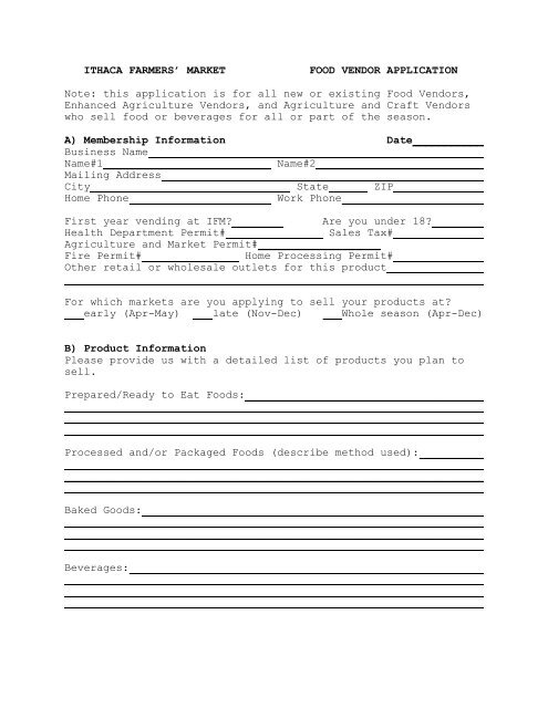 ITHACA FARMERS' MARKET FOOD VENDOR APPLICATION