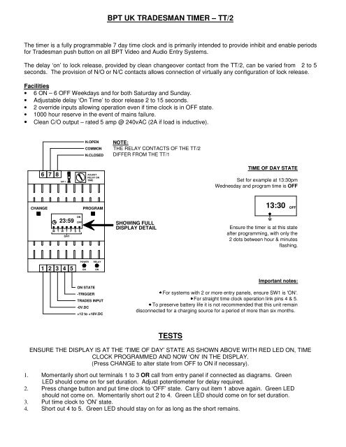 BPT UK TRADESMAN TIMER â TT/2 TESTS - S.D.S. Security Ltd