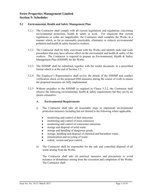 Swire Properties Management Limited Section 5: Schedules