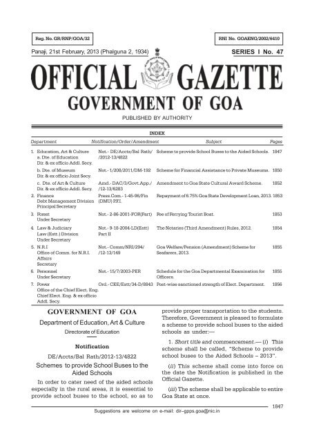 GOVERNMENT OF GOA - Goaprintingpress.gov.in