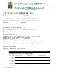 confidential client intake form - Safe Harbor Christian Counseling
