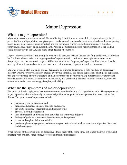 Major Depression Information Sheet