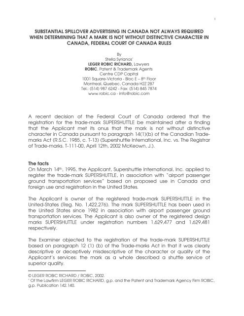 Substantial Spillover Advertising in Canada Not Always Required