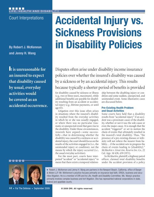 Court Interpretations: Accidental Injury vs. Sickness ... - DRI Today