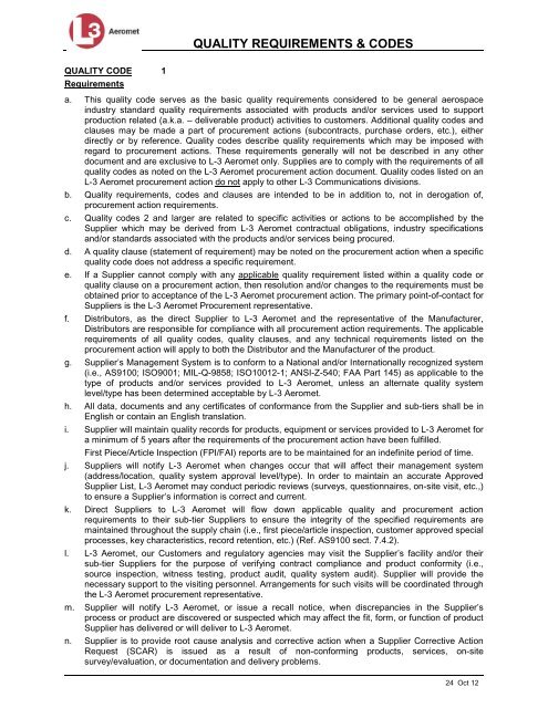 Quality requirements, codes - L-3 Communications