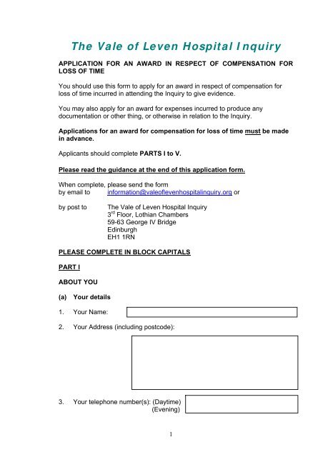 Application form - The Vale of Leven Hospital Inquiry