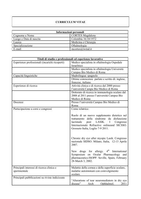 cv d.ssa Magdalena Cortes - Ospedale Israelitico
