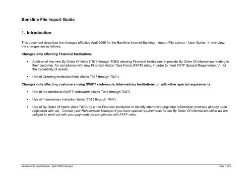 Changes to Bankline File Import Guide for January 2008 - NatWest