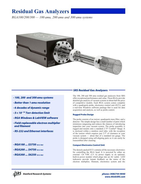 Residual Gas Analyzers - Stanford Research Systems