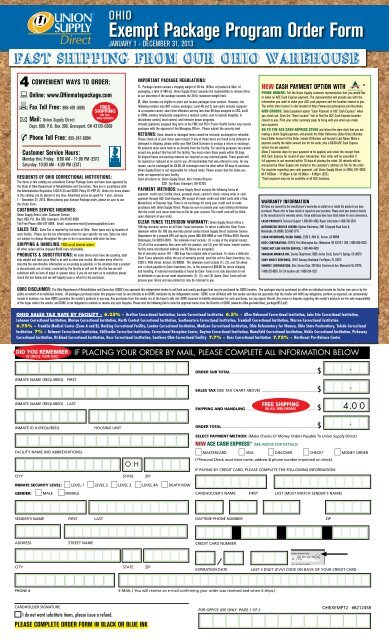 Exempt Package Program Order Form - Ohio Inmate Package