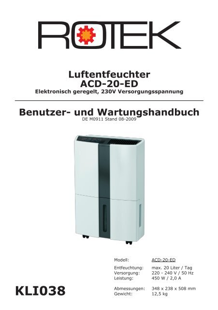 Luftentfeuchter ACD-20-ED - Rotek