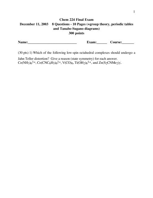 Sample Final Exam from a Previous Year