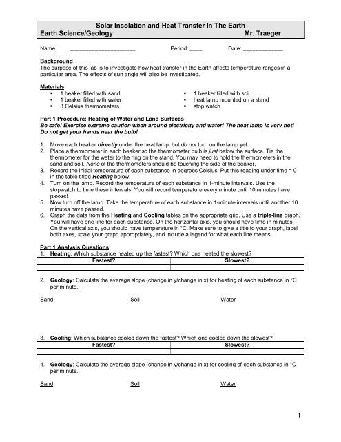 Solar Insolation and Heat Transfer In The Earth Earth Science ... Solar Insolation and Heat Transfer In The Earth Earth Science ...