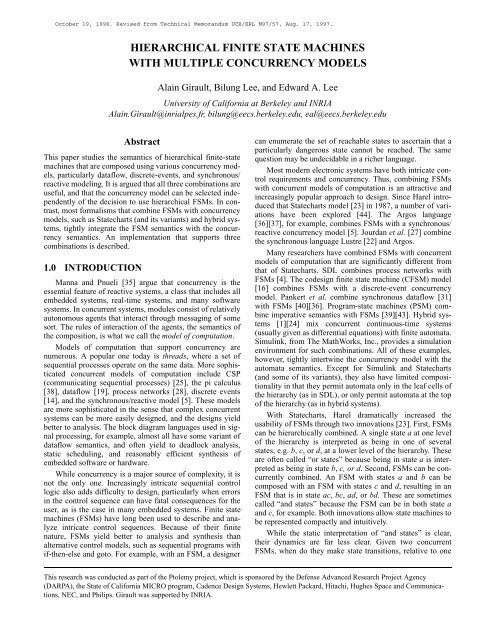 Hierarchical Finite State Machines With Multiple Concurrency Task