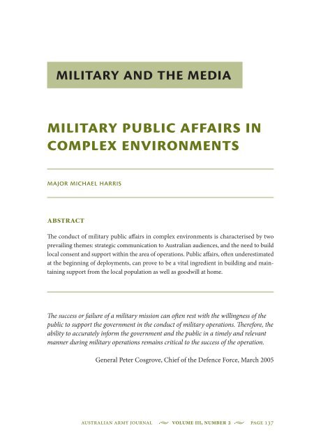 Military Public Affairs in Complex Environments - Australian Army