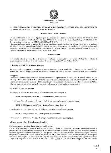 Testo dell'avviso - Ambasciata d'Italia a Pechino