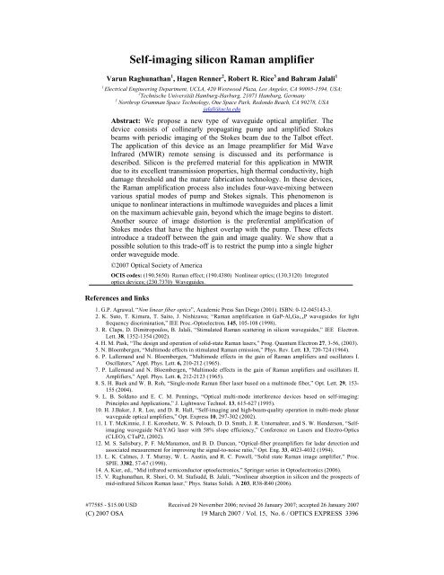 Self-imaging silicon Raman amplifier - jalali-lab @ ucla