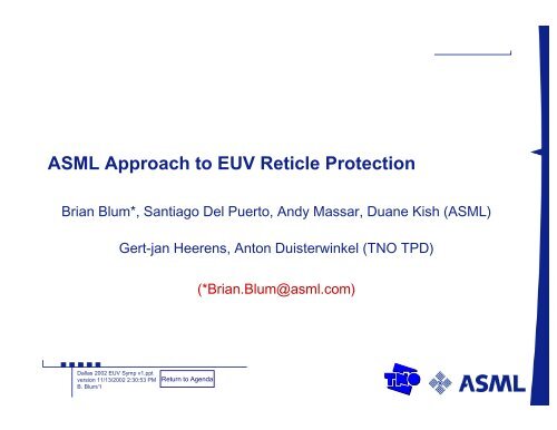ASML Approach to EUV Reticle Protection - Sematech