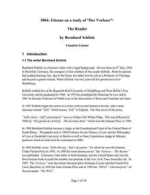 Etienne on a study of ?Der Vorleser? - Rushmore University