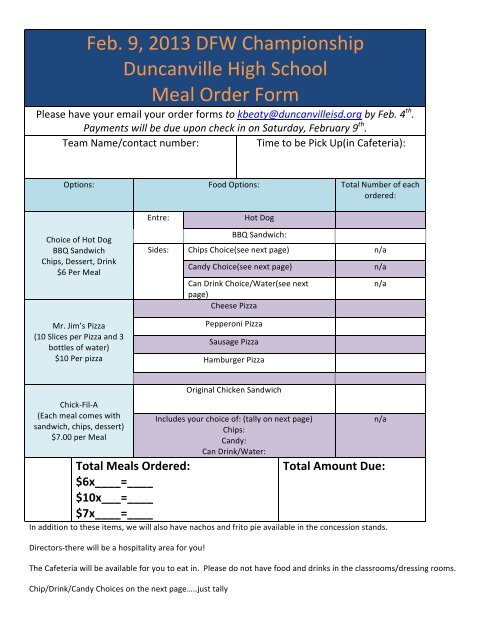 Pre Order Sheet