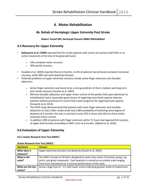 Chapter 4B_Upper Extremity and mobility post stroke_June 18 2014