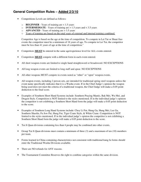 General Competition Rules â Added 2/3/10 - USKSF