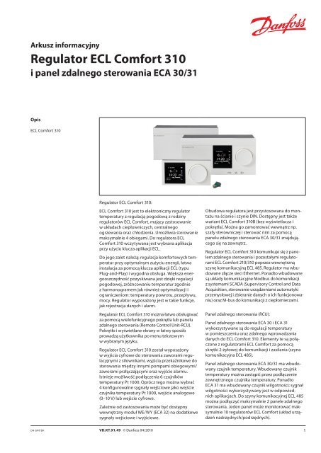 Regulator ECL Comfort 310 i panel zdalnego sterowania - Danfoss