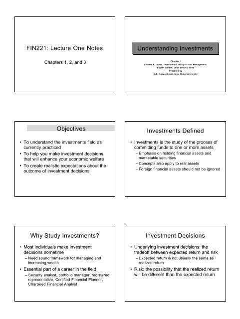 FIN221: Lecture One Notes
