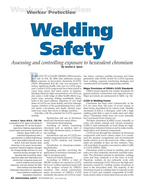 Assessing & Controlling Exposure to Hexavalent Chromium