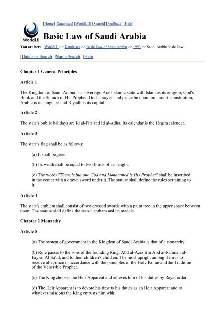 Saudi Arabia Basic Law of Saudi Arabia 1993 - On TRACK against ...