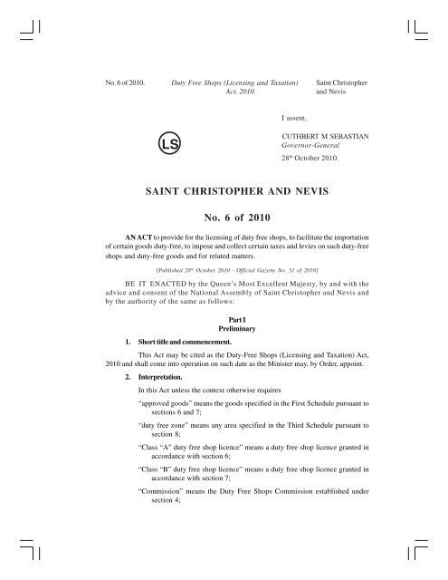 Duty Free Shops Licensing and Taxation - St. Kitts & Nevis Custom ...