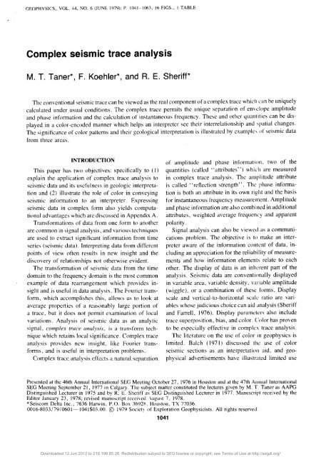 Complex seismic trace analysis - Rock Solid Images