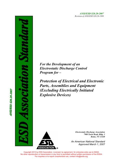 ANSI ESD S20.20-2007 - FOIA and eLibrary website! - NASA