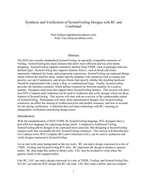 Synthesis And Verification Of Systemverilog Designs With Rc And 0731