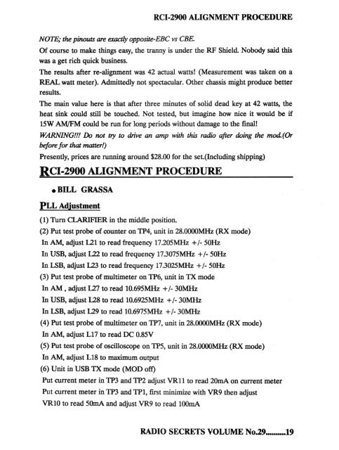 Ranger RCI-2900 Alignment Procedure - CB Tricks