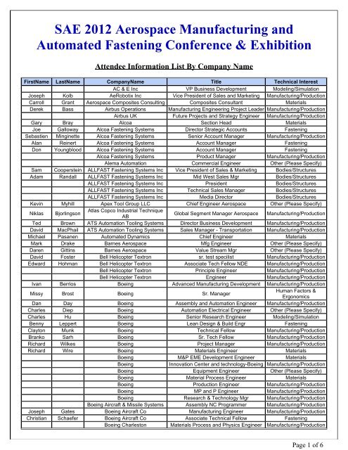 SAE 2012 Aerospace Manufacturing and Automated Fastening ...