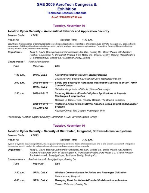 SAE 2009 AeroTech Congress & Exhibition