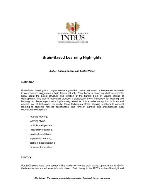Brain-Based Learning Highlights - ITARI