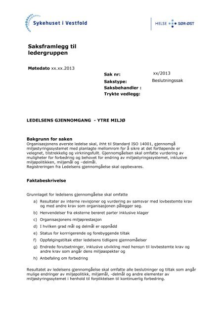 Mal saksforlegg Ledelsens gjennomgÃ¥else - Helse Vest