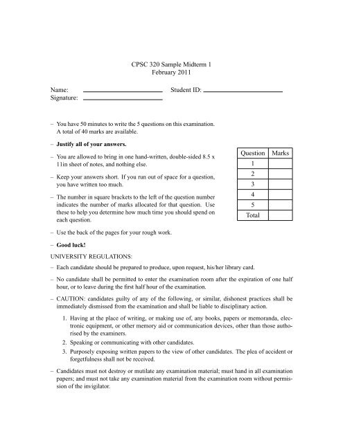 CPSC 320 Sample Midterm 1 February 2011 ... - Ugrad.cs.ubc.ca