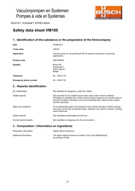 VM100 MSDS NL 1907 2006 EC ENG - Busch