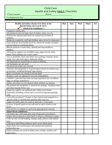 CCHP Health and Safety Checklist - Revised - California Childcare ...