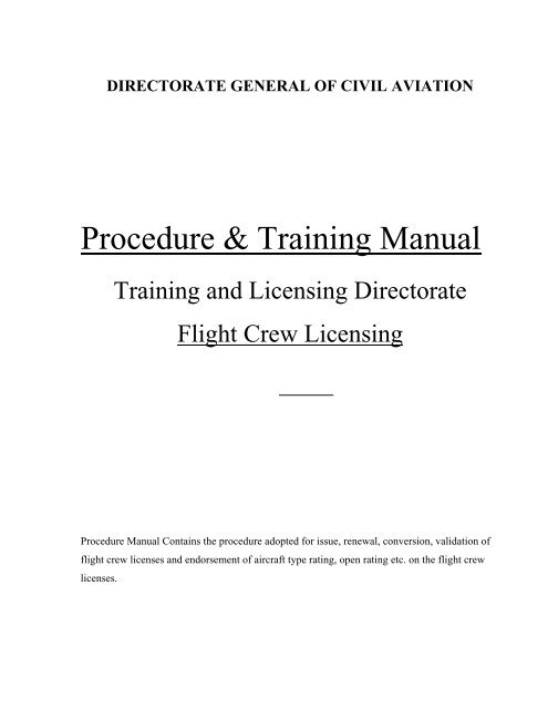 Procedure & Training Manual - Directorate General of Civil Aviation